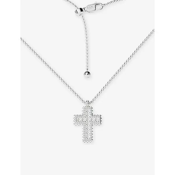 APM MONACO Monaco Cross Rhodium Plated Alloy And Cubic Zirconia Necklace - White