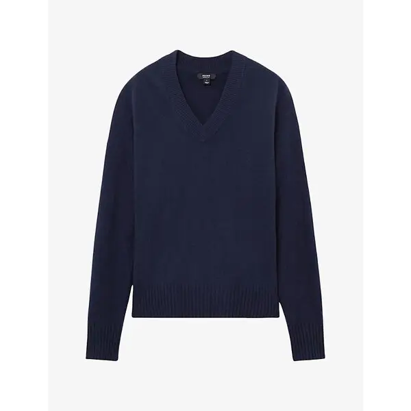 REISS Alberz V-neck Wool And Cashmere Jumper - Navy