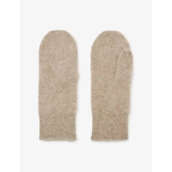REISS Willow Brushed-cashmere Mittens - Neutral