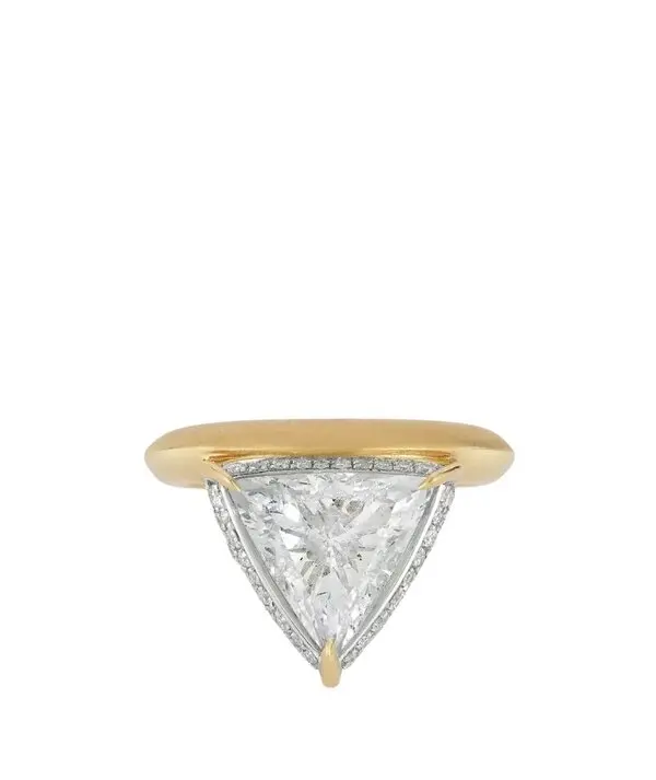 JADE TRAU One-of-a-kind Hanging Scarlett Ring With Trillion Diamond And Pave - Yellow Gold
