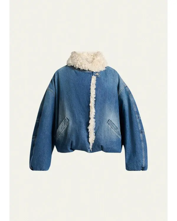 Isabel Marant Étoile Charone Short Denim Jacket With Faux Fur Trim - Blue