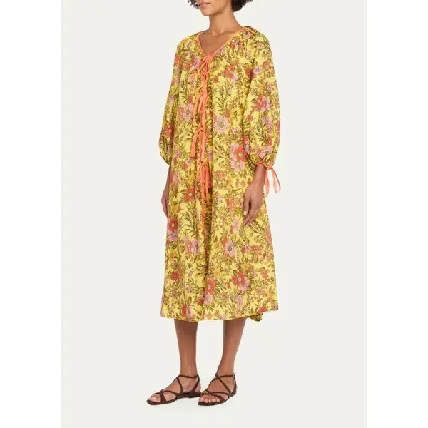ALEMAIS Kitty Floral Tie Midi Dress