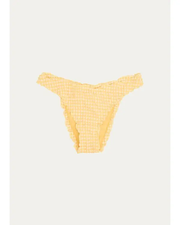 Simkhai Maelie Textured Gingham Bikini Bottoms - Mango Multi