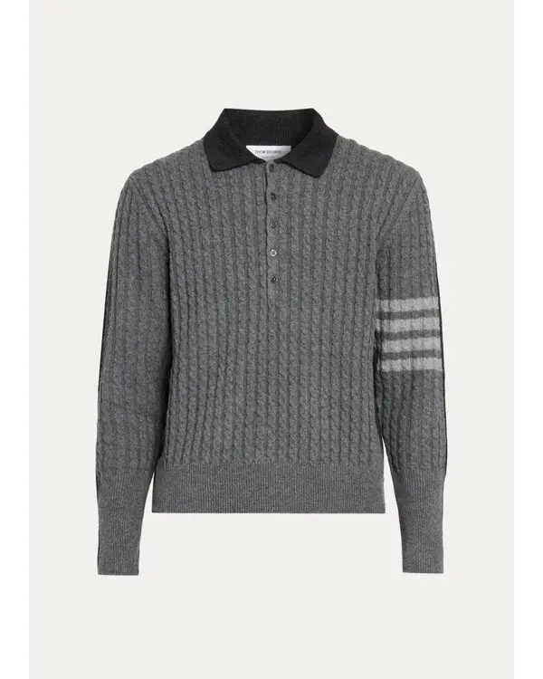 Thom Browne Wool 4-bar Cable Polo Sweater