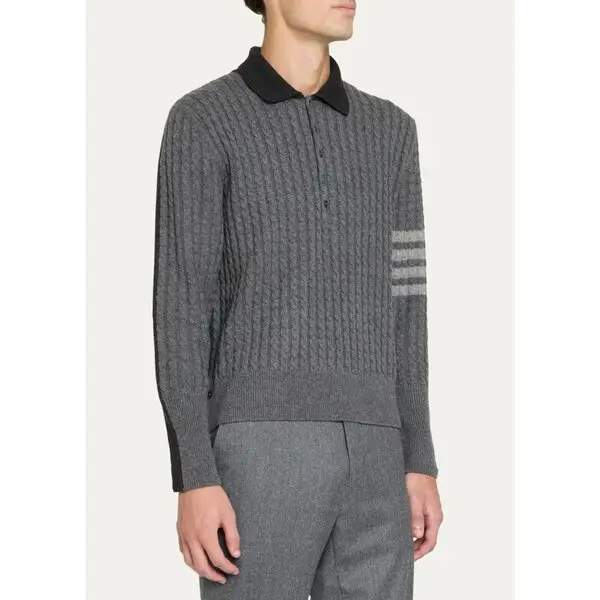 Thom Browne Wool 4-bar Cable Polo Sweater