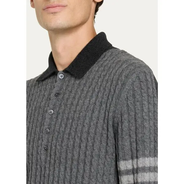 Thom Browne Wool 4-bar Cable Polo Sweater