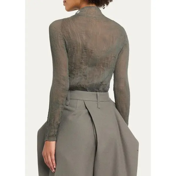 Issey Miyake Chiffon Twist Long-sleeve High-neck Top