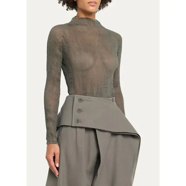Issey Miyake Chiffon Twist Long-sleeve High-neck Top