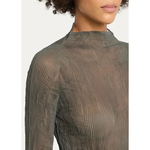 Issey Miyake Chiffon Twist Long-sleeve High-neck Top