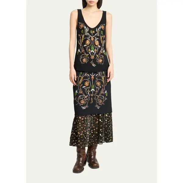 Dries Van Noten Floral Embellished Scoop-neck Tank Top