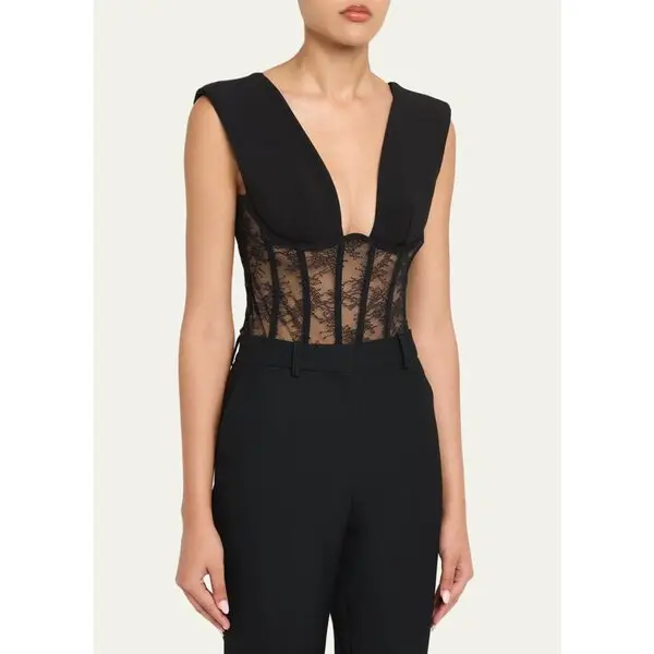 LIVY Moon Palace Plunging Lace Corset Bodysuit