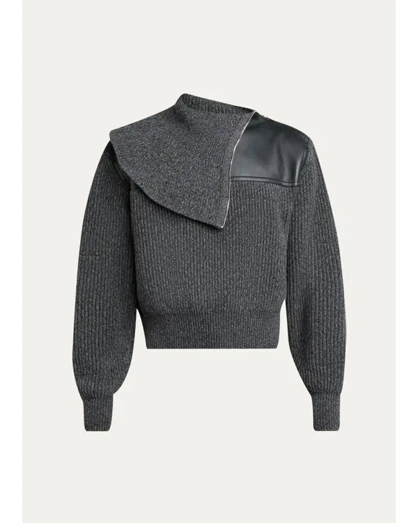 Bottega Veneta Wool And Cashmere Rib Assymetric Zip Sweater - Multi