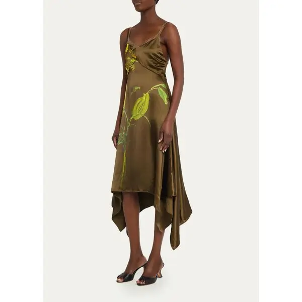 Monse Deconstructed Sunflower Printed Silk Midi Dress