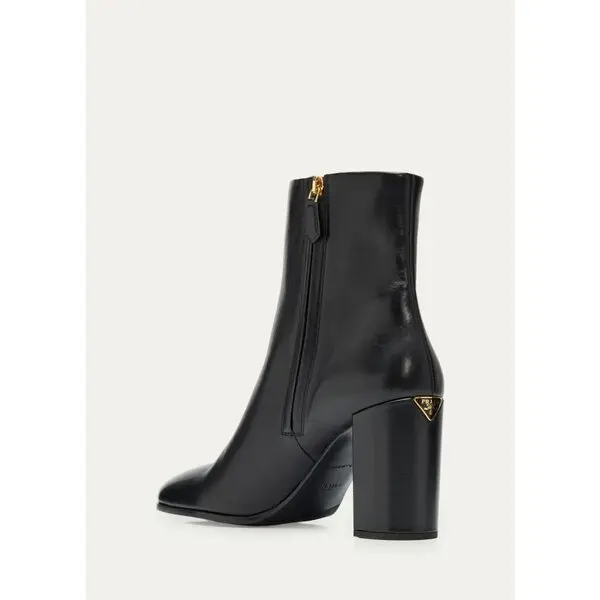 Prada 85mm Triangle Logo Leather Ankle Boots