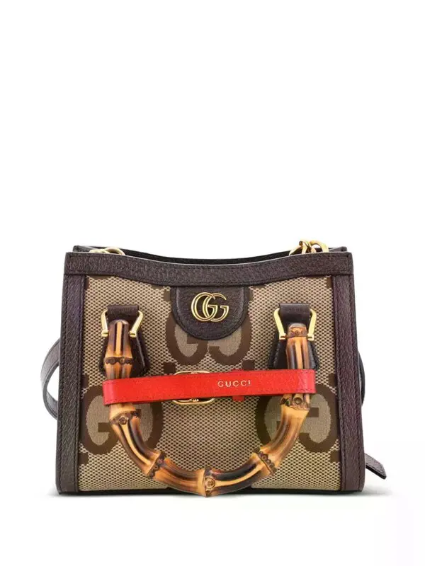 Gucci Diana Nm Bamboo Handle Tote Jumbo Gg Canvas Mini Shoulder Bag - Brown