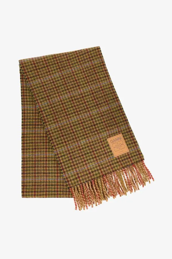 GANNI Compact Wool Scarf Mini Checks - Multicolour