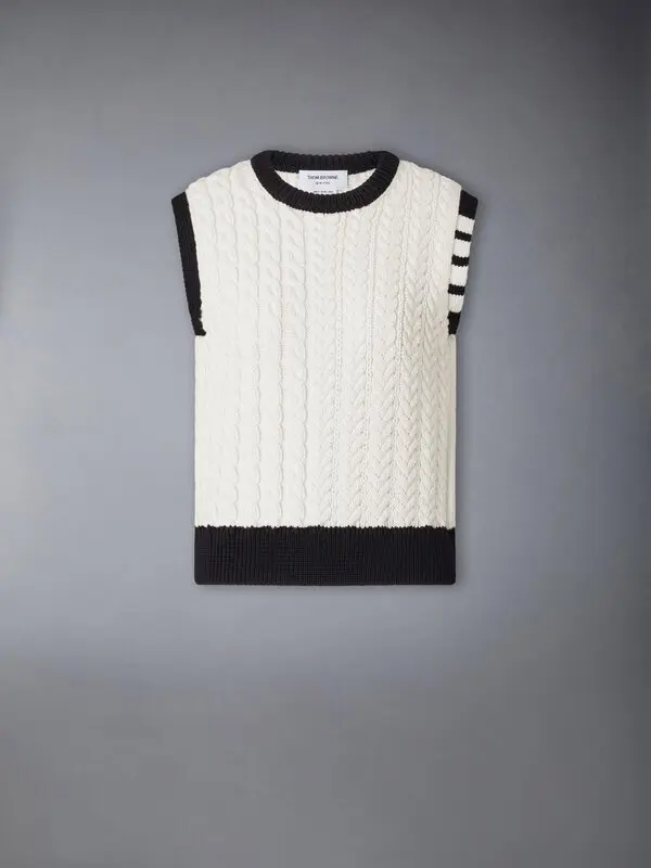 Thom Browne Aran Cable Shell Top In 100% Virgin Wool - White