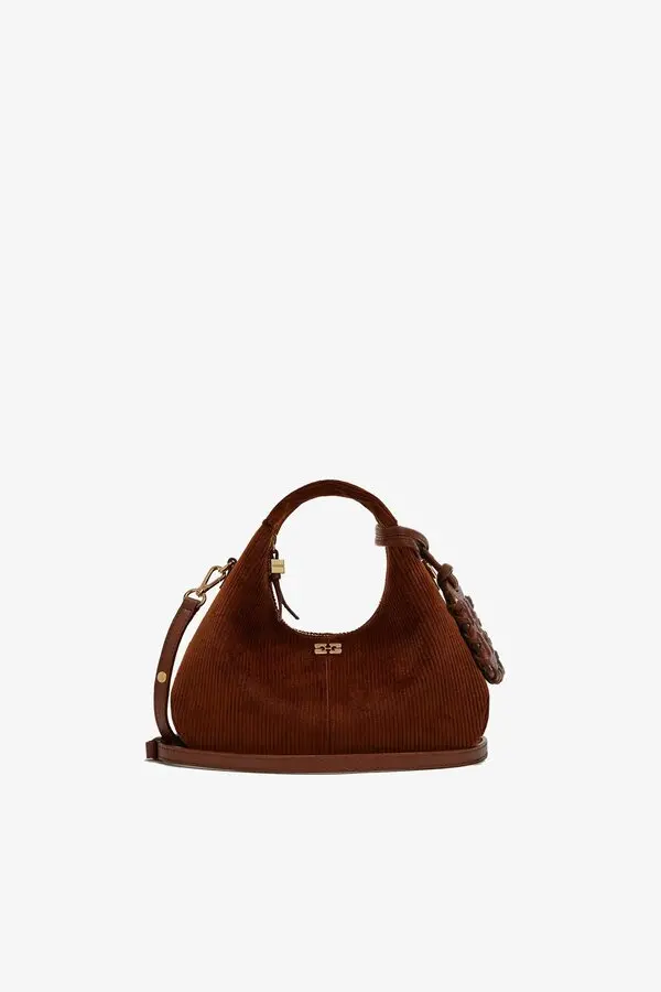GANNI Mini Hobo Handbag In Corduroy - Tortoise Shell