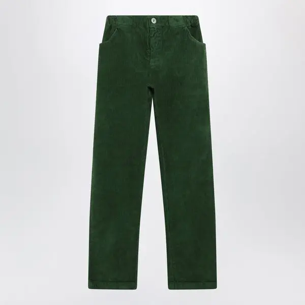 MARIELLA FERRARI Cotton Corduroy Straight-leg Trousers With Elastic Back Waist And Patch Pockets - Green