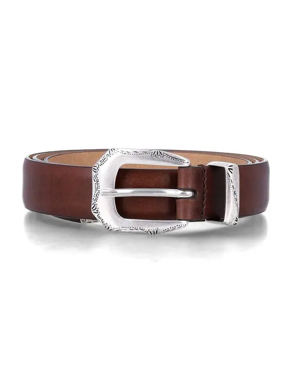 MANCINI 1979 Leather Western Belt With Ornate Buckle - Marrone