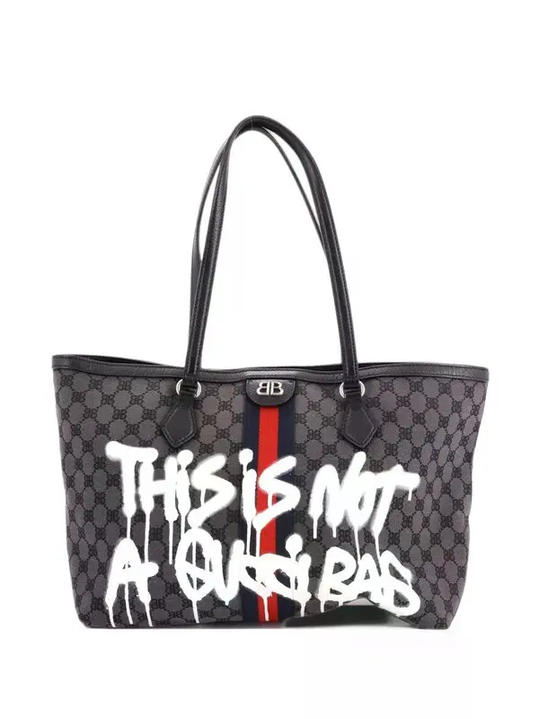 Balenciaga X Gucci The Hacker Project Graffiti Bb Canvas Medium Tote Bag - Black