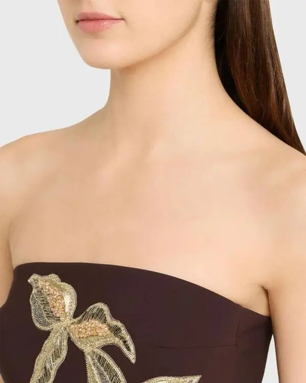 Chiara Boni La Petite Robe Nitra Strapless Bead Applique Column Gown - Brown