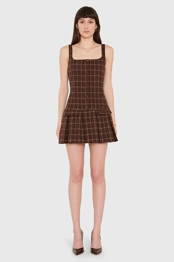Amanda Uprichard Courtney Dress In Elson Plaid - Mocha
