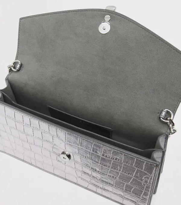 Alexander McQueen Croc-embossed Metallic Leather Skull Shoulder Bag