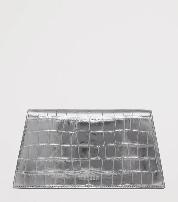 Alexander McQueen Mini Croc-embossed Metallic Leather Skull Shoulder Bag