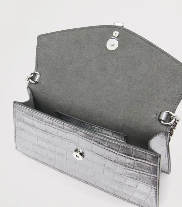 Alexander McQueen Mini Croc-embossed Metallic Leather Skull Shoulder Bag