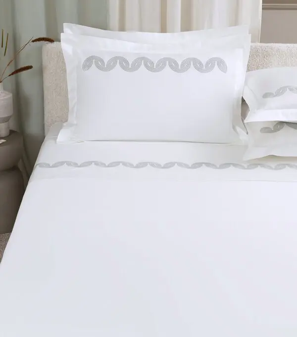 Frette Cotton Grace Avant Garde Embroidery Super King Flat Sheet