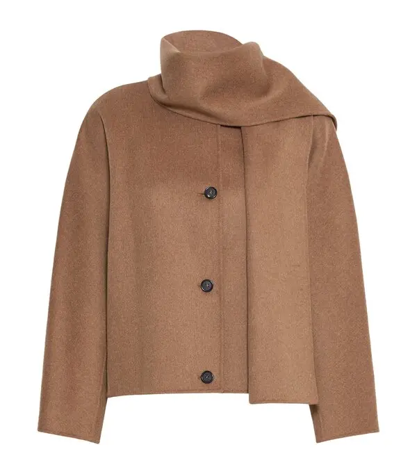 Max Mara Virgin Wool Scarf-neck Jacket - Beige
