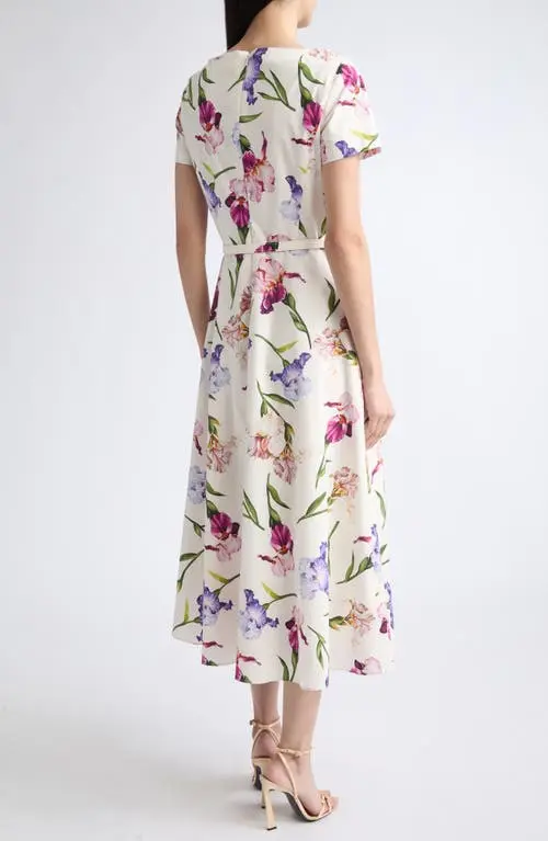 Oscar De La Renta Iris Flower Cotton Stretch Poplin Midi Dress - Ivory Multi