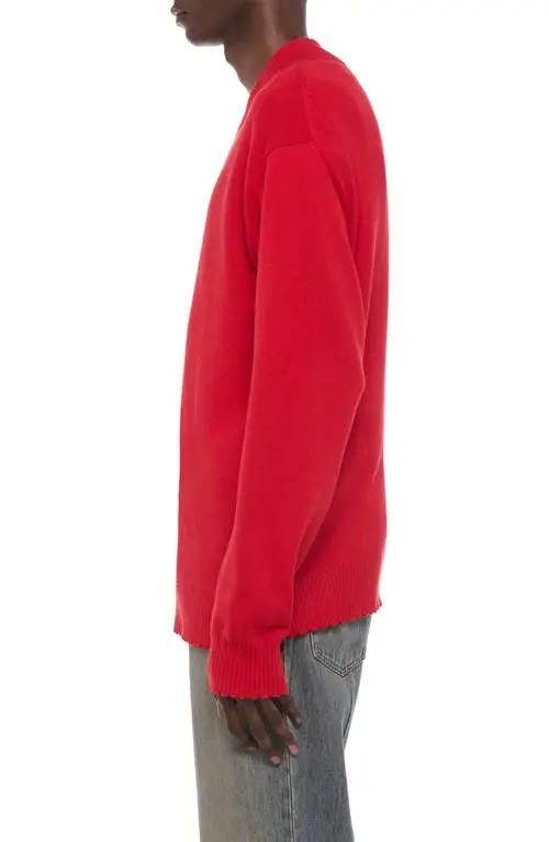 Helmut Lang Distressed V-neck Cotton Sweater - Rosso