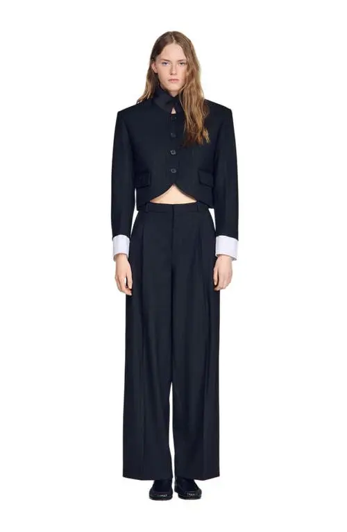 Sandro Short Jacket With Standing Collar - Black