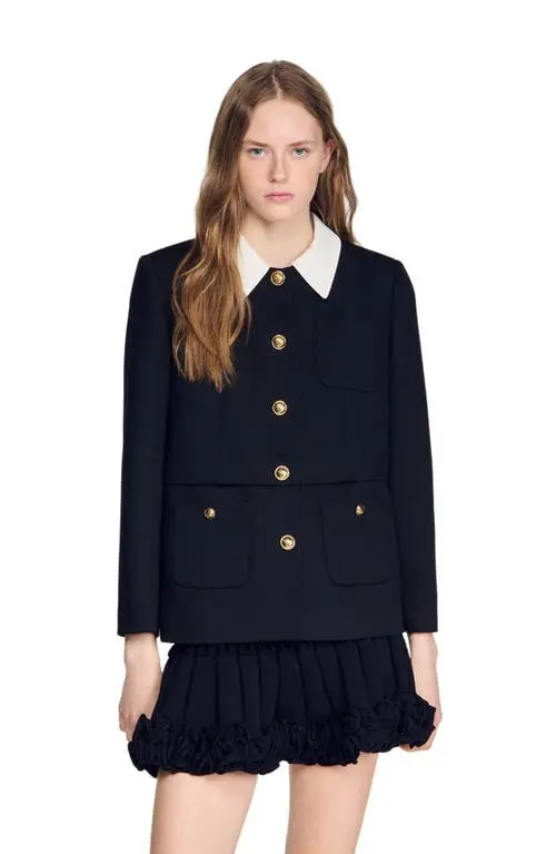 Sandro Jacket With Contrast Collar
