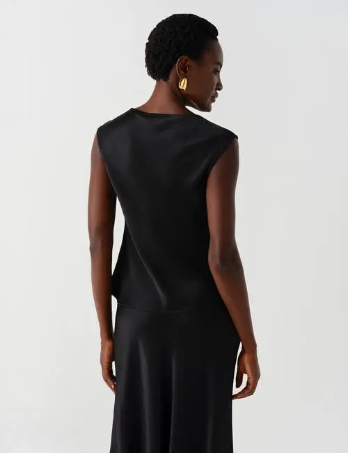 GHOST LONDON Aila Satin Cowl Neck Top - Black