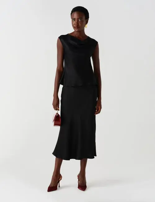 GHOST LONDON Aila Satin Cowl Neck Top - Black