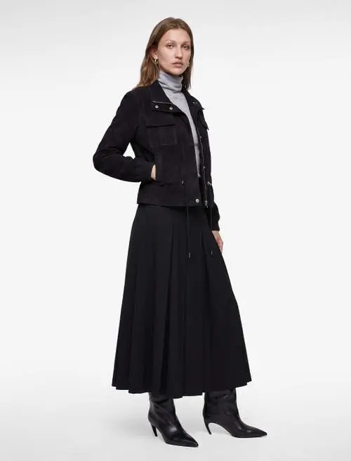 Koton Long Sleeve Funnel Neck Faux Suede Jacket - Black