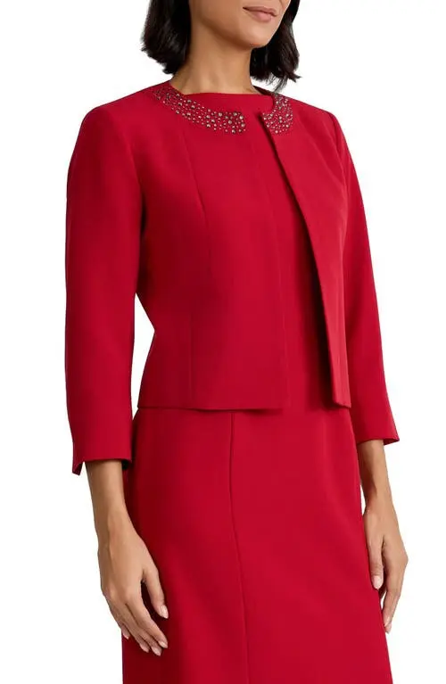 KASPER Embellished Open Front Jacket - Fire Red