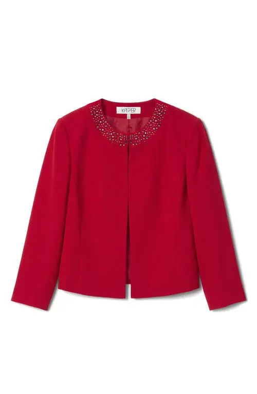 KASPER Embellished Open Front Jacket - Fire Red