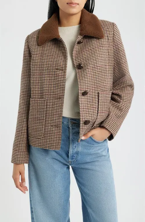 Sam Edelman Houndstooth Jacket With Faux Shearling Collar - Multi Houndstooth