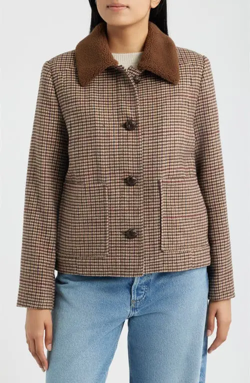 Sam Edelman Houndstooth Jacket With Faux Shearling Collar