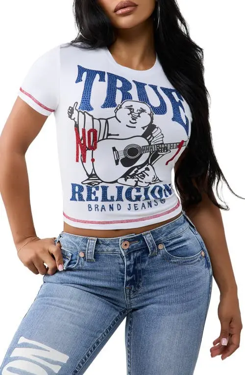 True Religion Buddha Crystal Embellished Graphic Baby Tee - Optic White