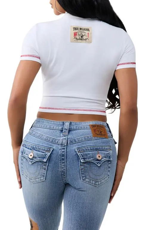 True Religion Buddha Crystal Embellished Graphic Baby Tee - Optic White