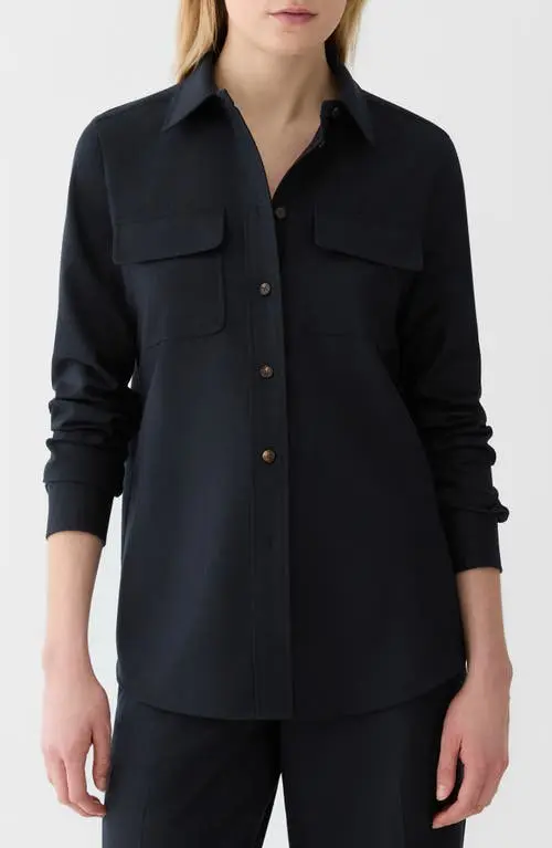 Lafayette 148 New York Long Sleeve Wool Flap Pocket Shirt