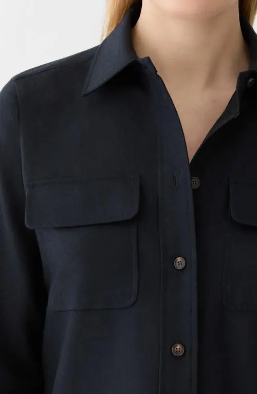 Lafayette 148 New York Long Sleeve Wool Flap Pocket Shirt