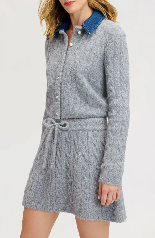 Sam Edelman Removable Denim Collar Cardigan - Heather Grey