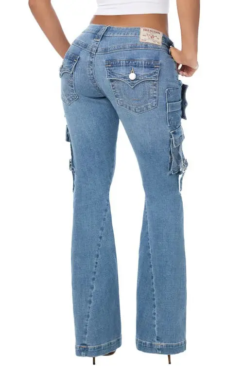True Religion Joey Low Rise Cargo Flap Flare Jeans