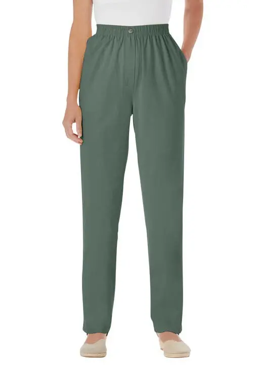 WOMAN WITHIN 7 Day Straight Leg Elastic Waist Cotton Denim Pant - Pine